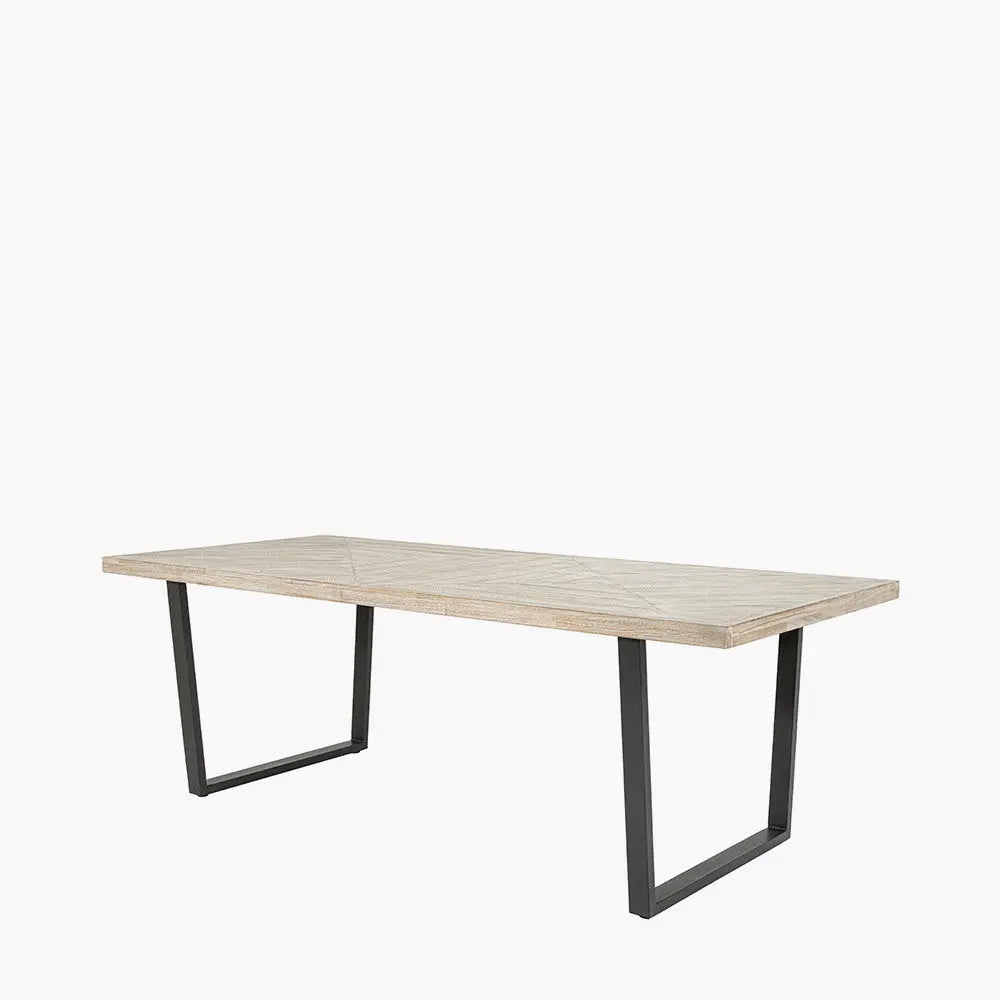 Marca Sand Wash Acacia Dining Table – 8-Seater with Black Metal Legs ...