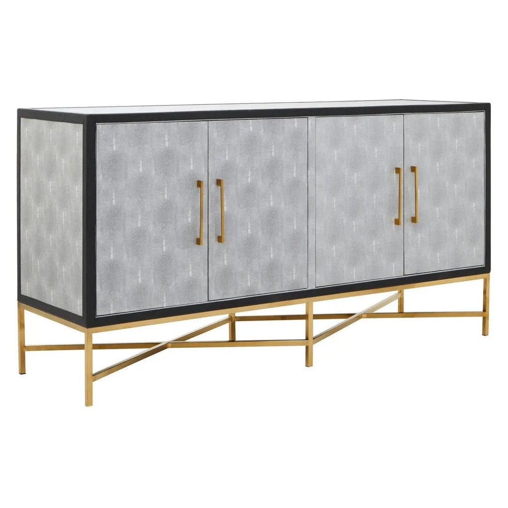 Caviz Grey Shagreen Sideboard | Gold Cross Base – Nicholas John Interiors
