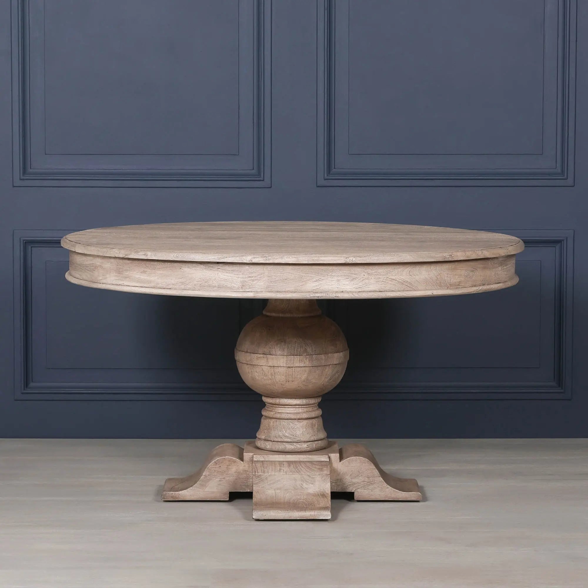 Rustic Acacia Round Ball Dining Table | Washed Wood Finish – Nicholas ...