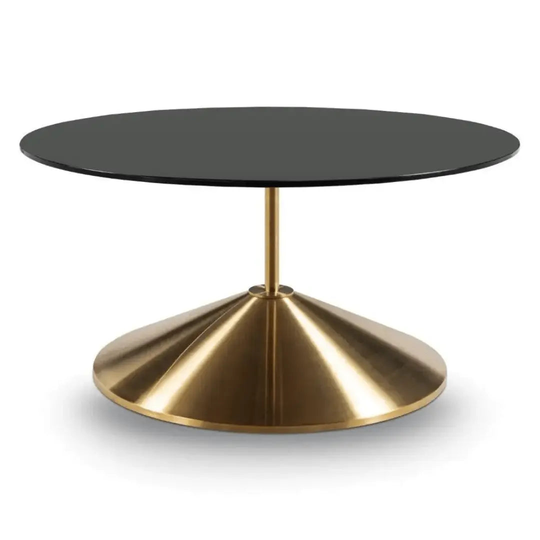 Gillmore Iona Black Glass Round Coffee Table – Brass Base – Nicholas ...