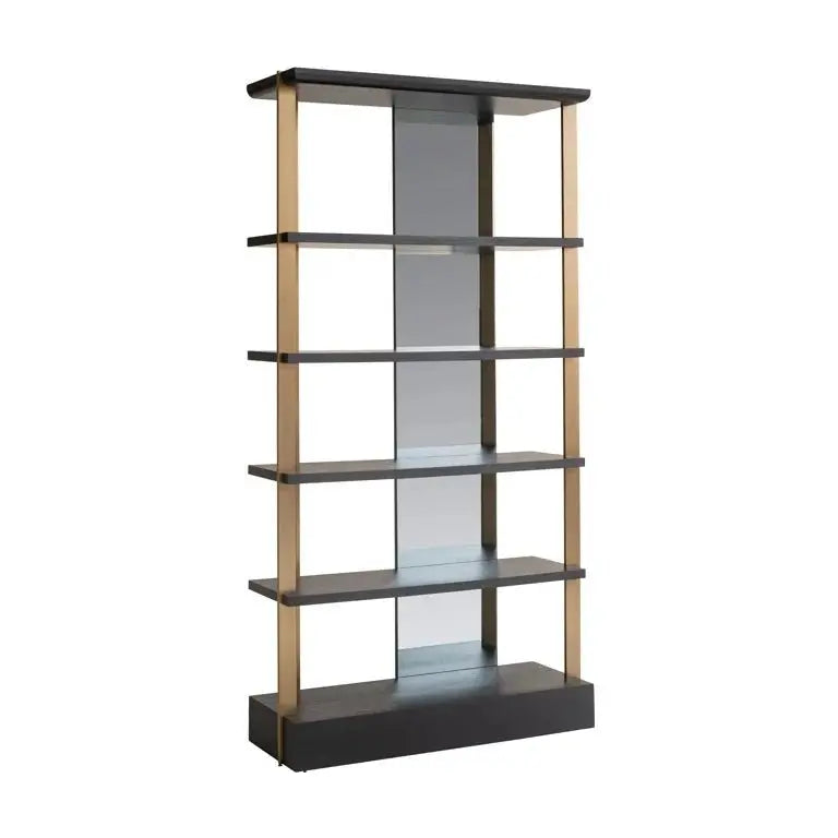 Rigley Charcoal Display Cabinet – Gold Frame Mirrored Shelving ...