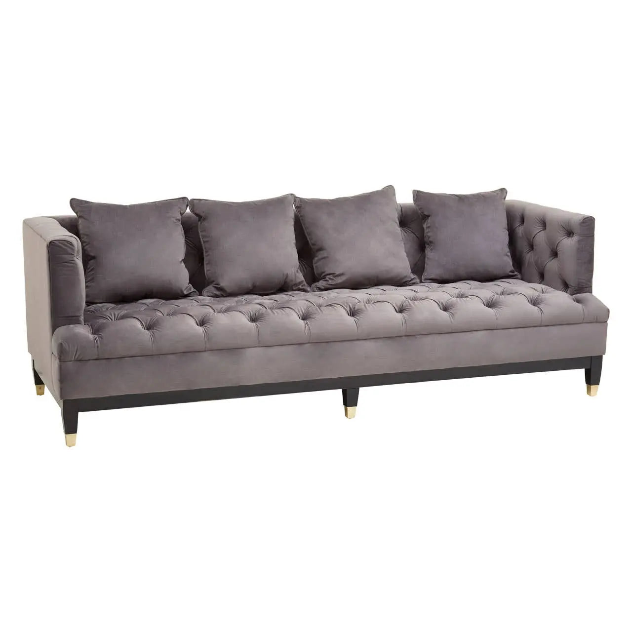 Sirella 3 Seat Pirate Grey Sofa – Tufted Design & Gold Detailing ...