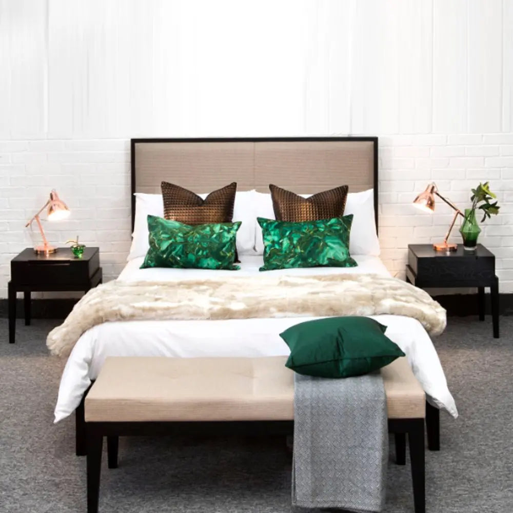 Twenty10 Design Orchid Double Bed Wenge Beige Upholstered Headboard ...