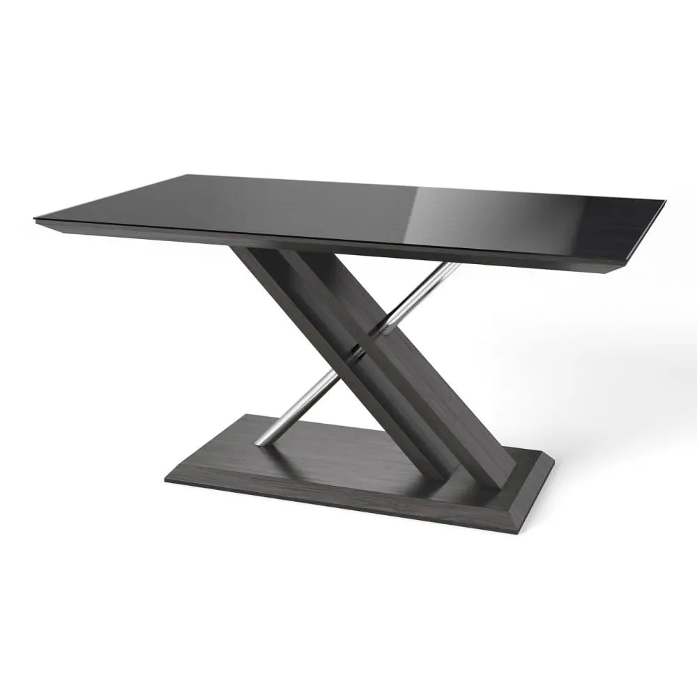 Xenia Black Glass Dining Table – 160cm Walnut Base | Modern Style ...